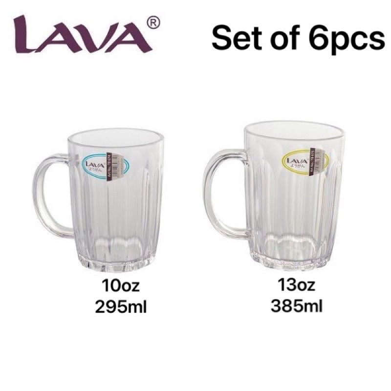 (Set 6Pcs)LAVA AS Tumbler Clear Water Mug Drinking Cup Tumbler 10oz ...