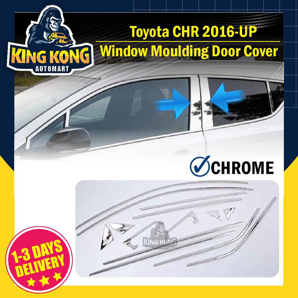 Toyota CHR 2016-up Window Molding Door Cover Trim (Black/ Chrome)(14pcs ...