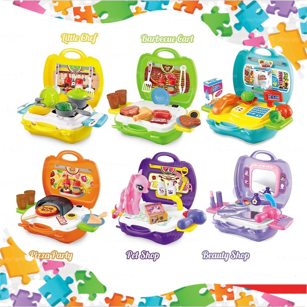 Vanyeh Mini Suitcase Playset Chef Barbecue Cart Vegetable Shop Pizza ...