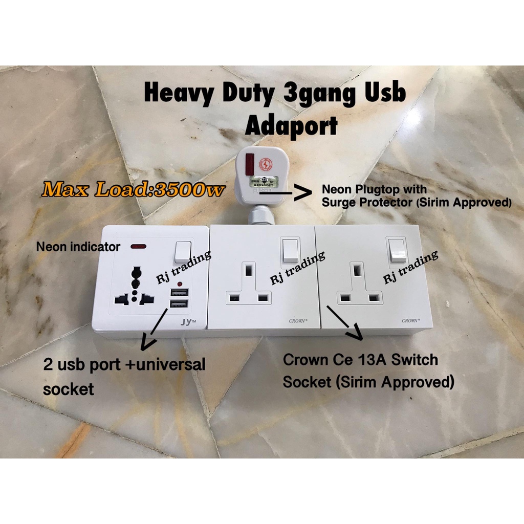 (READY STOCK) HEAVY DUTY 2GANG AND 3GANG USB TYPE-C EXTENSION WALL ...