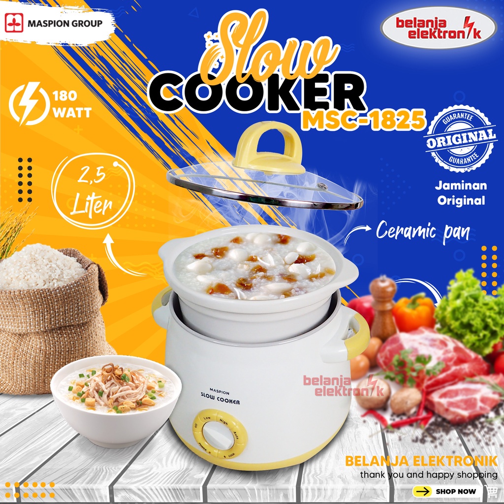 MASPION SLOW COOKER MSC-1825 RICE COOKER 2.5 LITER 160 WATT | Shopee ...