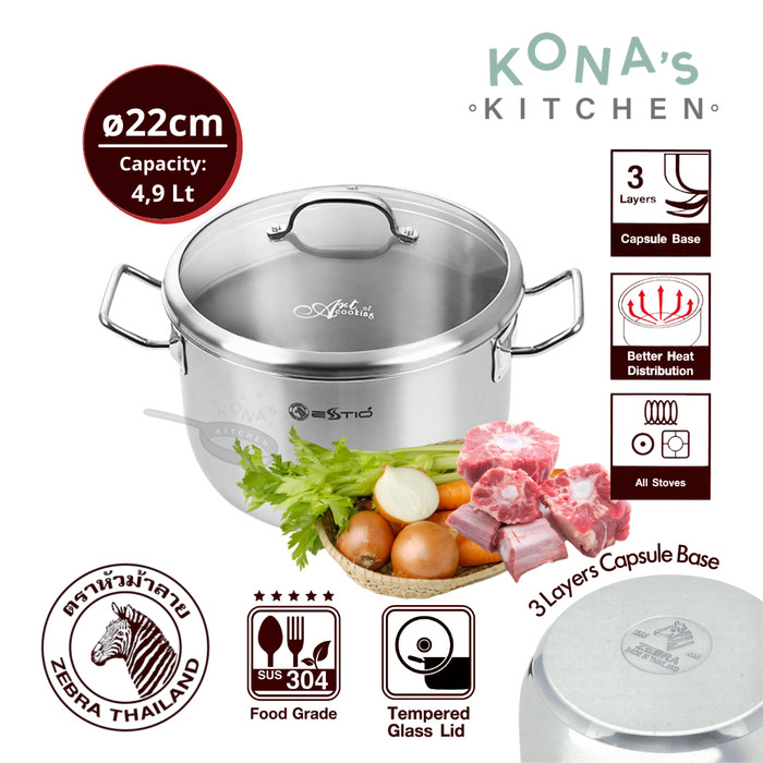 Zebra Sauce Pot 22 Cm with Glass Lid Estio Pro (162243) / Stainless ...