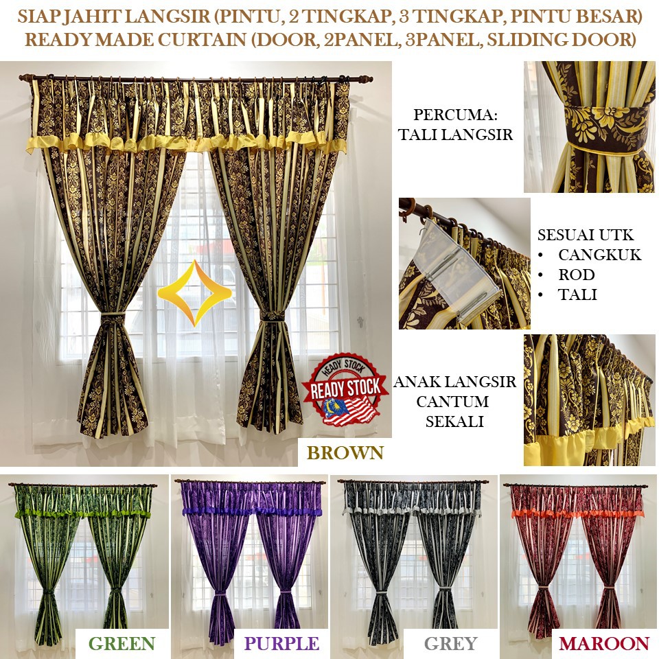 Langsir Siap Jahit Free Tali Pengikat Curtain Langsir Sliding Door 2 ...