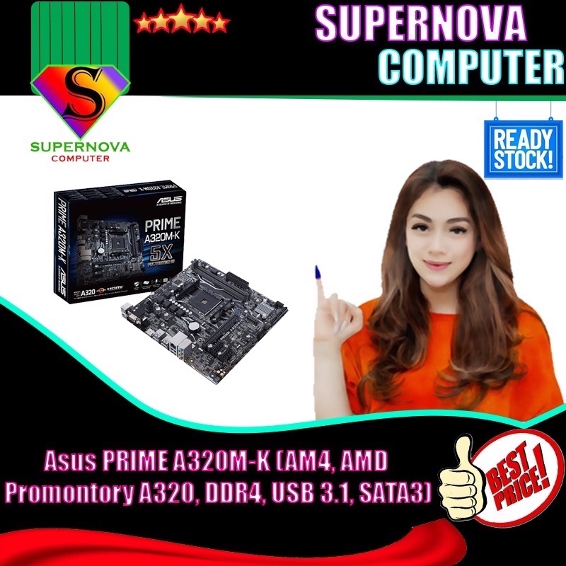 Asus PRIME A320M-K (AM4, AMD Promontory A320, DDR4, USB 3.1, SATA3 ...