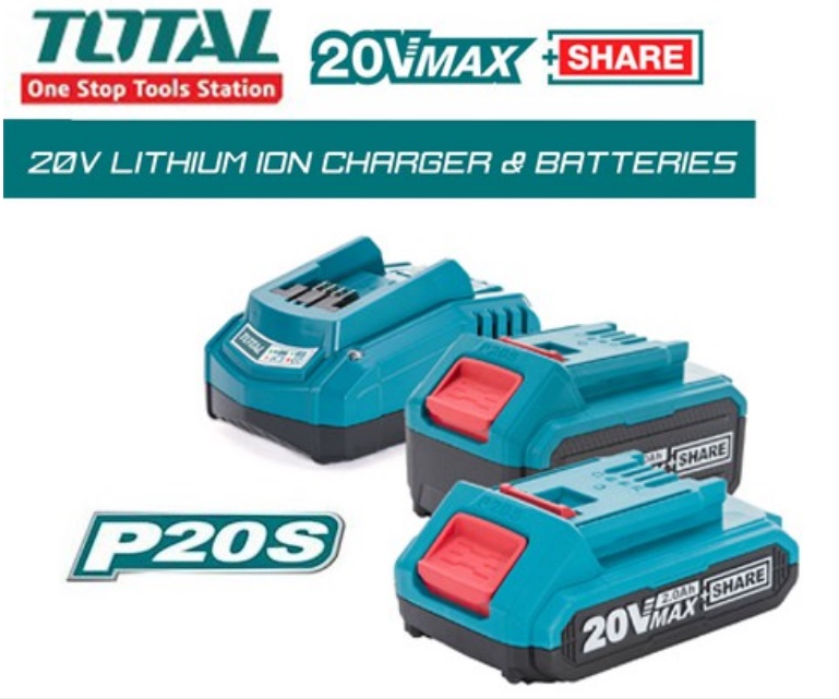 TOTAL 20V LI-ION BATTERY 2.0Ah / 4.0Ah / CHARGER TFCLI2001 TFBLI2001 ...