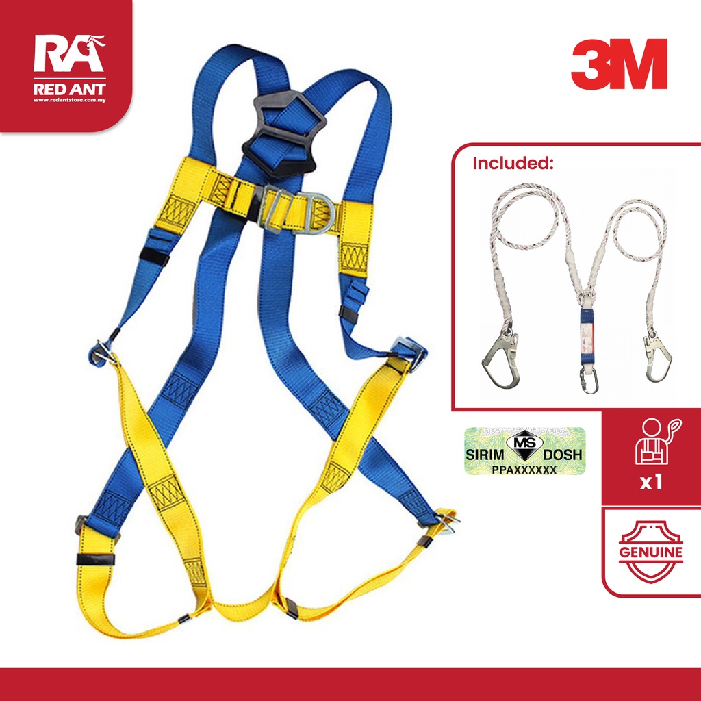 (1SET) 3M PROTECTA 1390024 FULL BODY HARNESS + 1390398 DOUBLE LANYARD ...