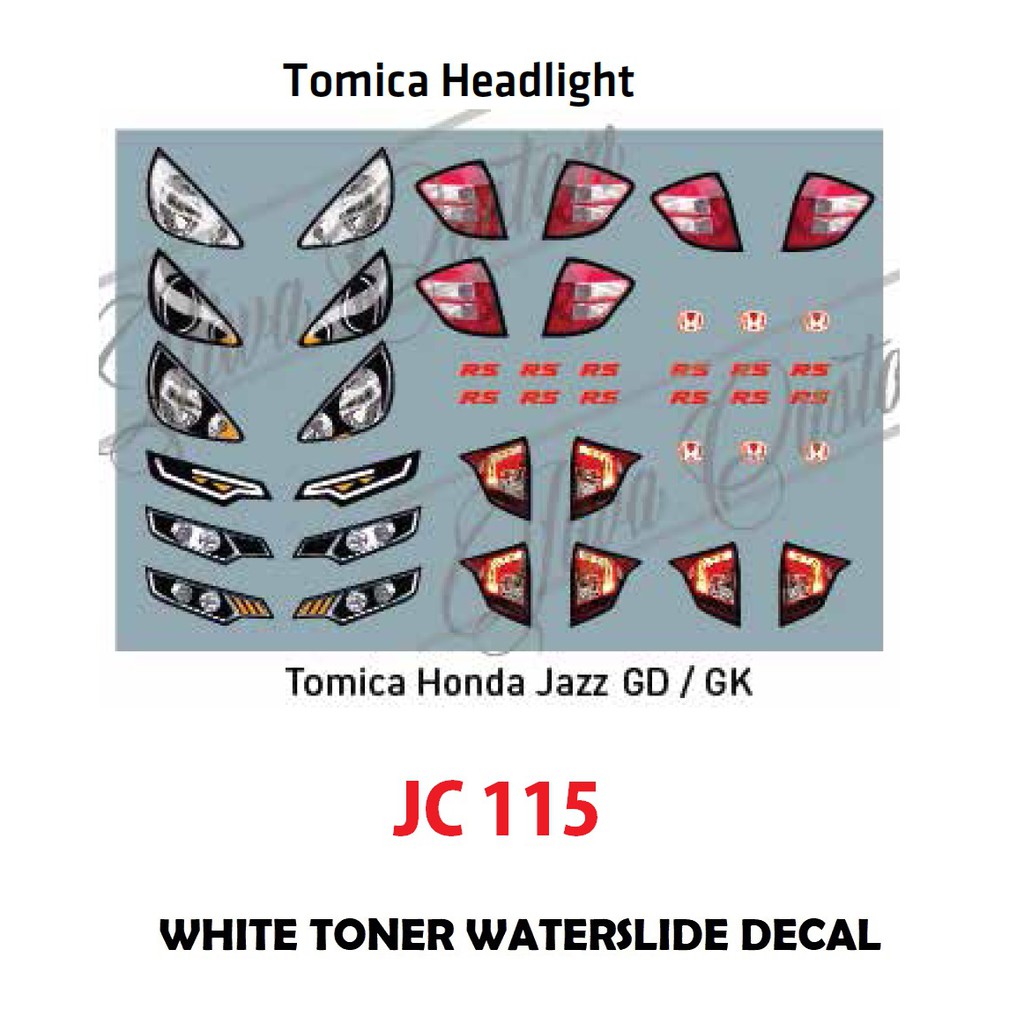 JC115 - TOMICA HONDA JAZZ LIGHT DECALS Hotwheels 1:64 diecast custom ...