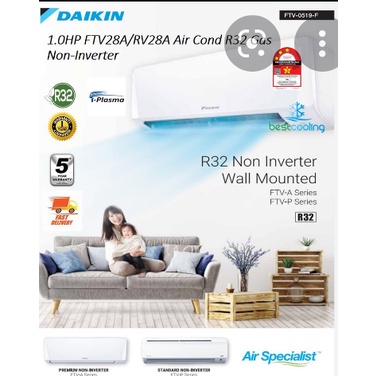 Daikin 1HP R32 RV28PBV1M-3SL Standard Non Inverter Air Conditioner (FTV-P Series) NON-WIFI ...