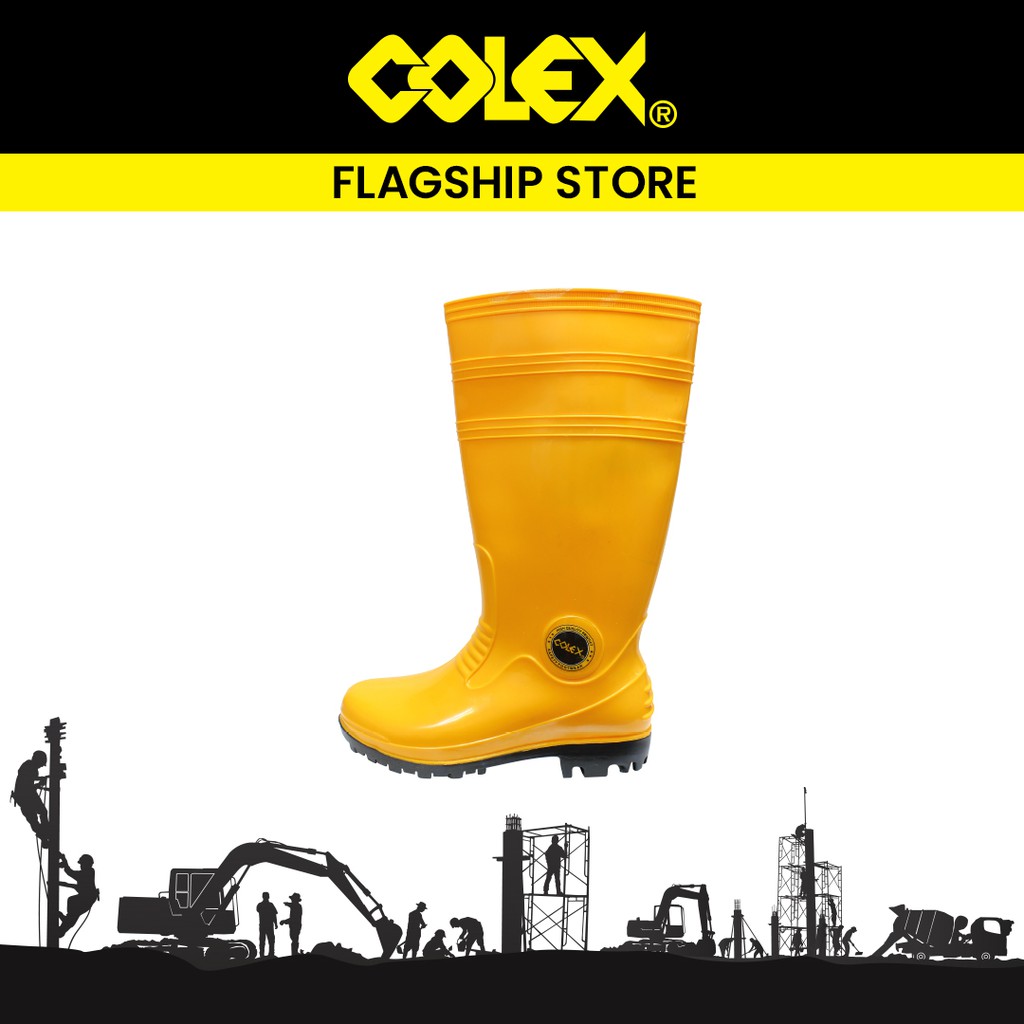 COLEX RG-8800 PVC Yellow Safety Rain Boots 14" Height Plastic Kasut ...