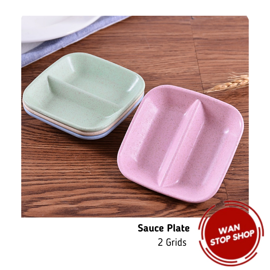 2 Grids Wheat Straw Sauce Plate Seasoning Plate Multiple Colour Sauce ...