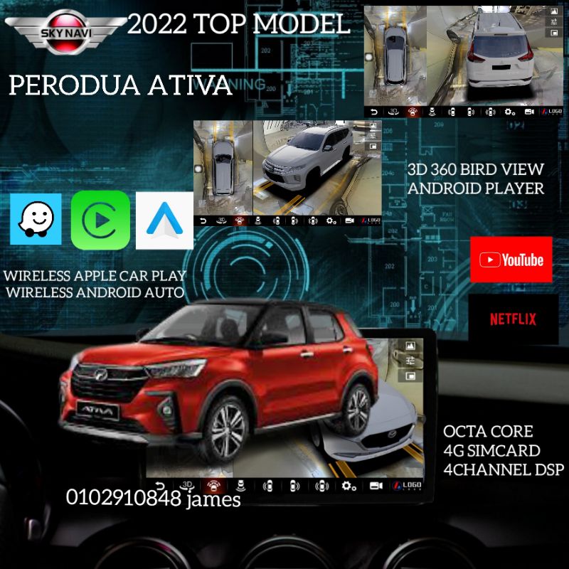 PERODUA ATIVA 3D 360 BIRD VIEW ANDROID PLAYER WITH 4SIDE VIDEO RECORD ...