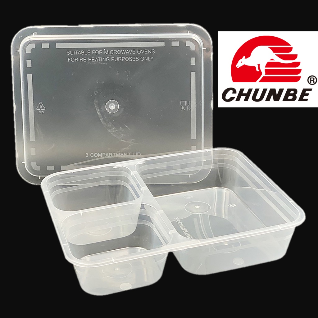 10pcs - 3 Compartment Microwavable Container with lid CB Ware Chunbe ...