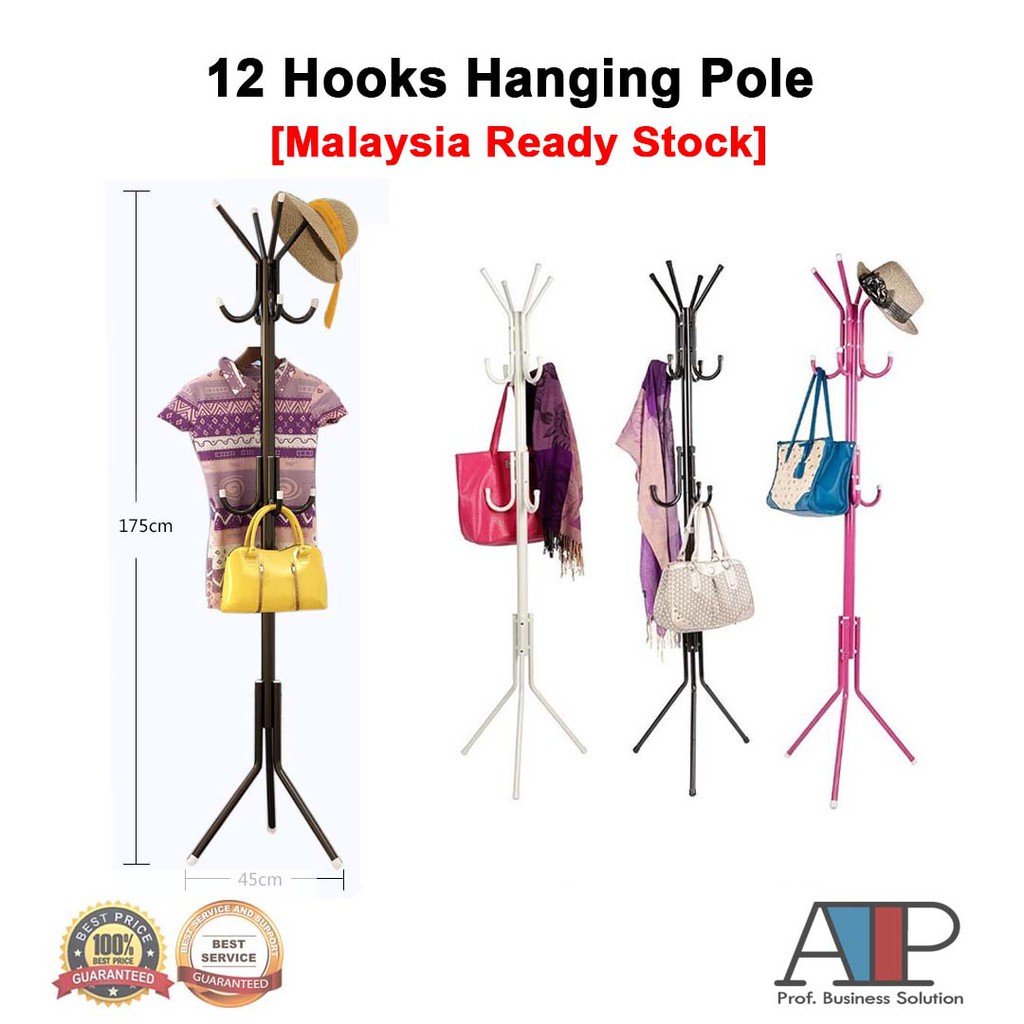12 Hooks Hanging Pole / Hanging Stand Tempat sangkut Rak Penyangkut ...