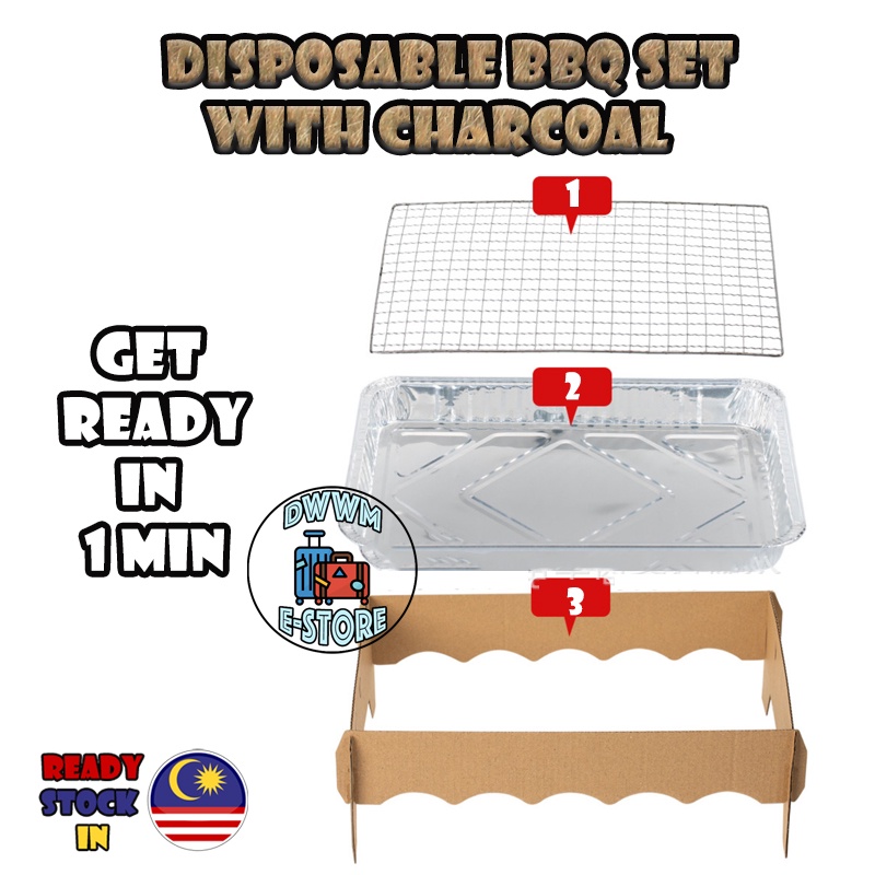 Disposable Instant BBQ Grill 4pax with Charcoal Portable Barbecue Set ...