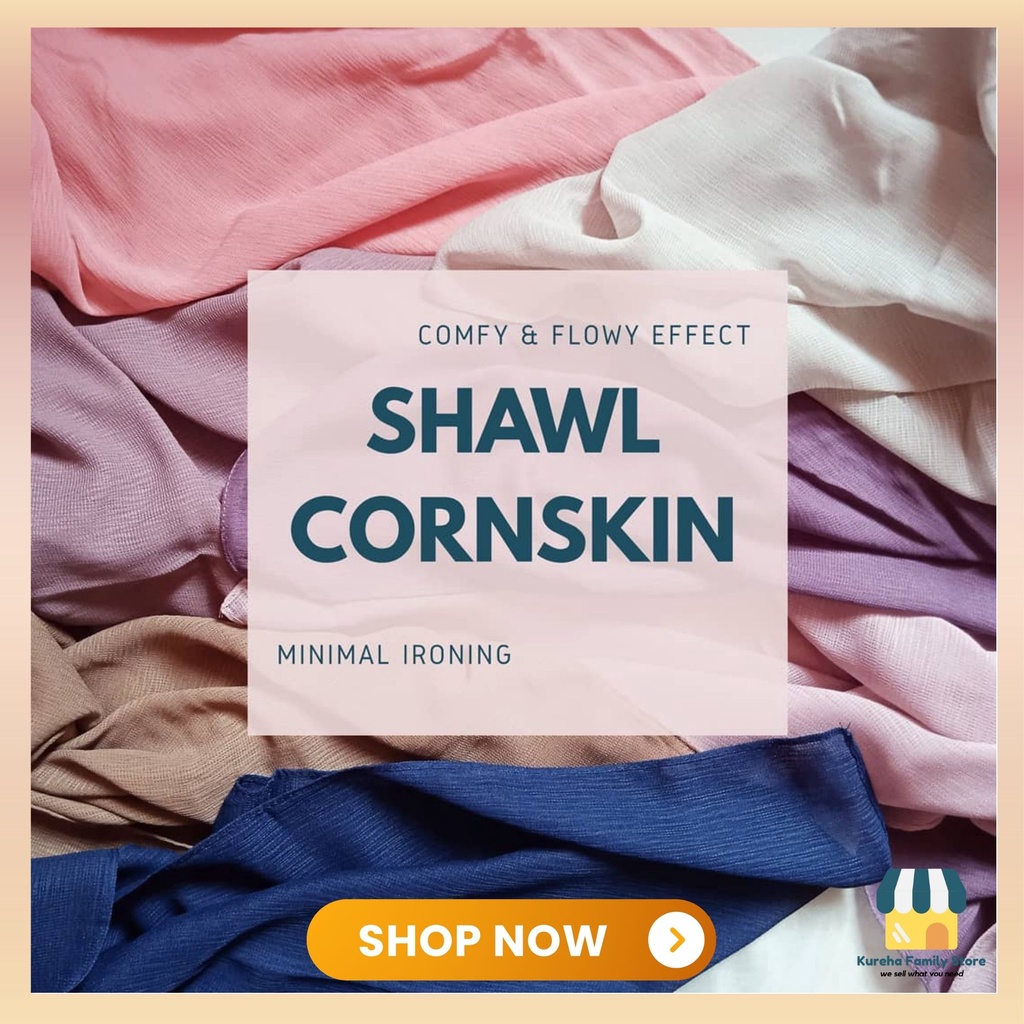 TUDUNG Premium Shimmering Cornskin Shawl Ironless Scarf Selendang Flowy ...