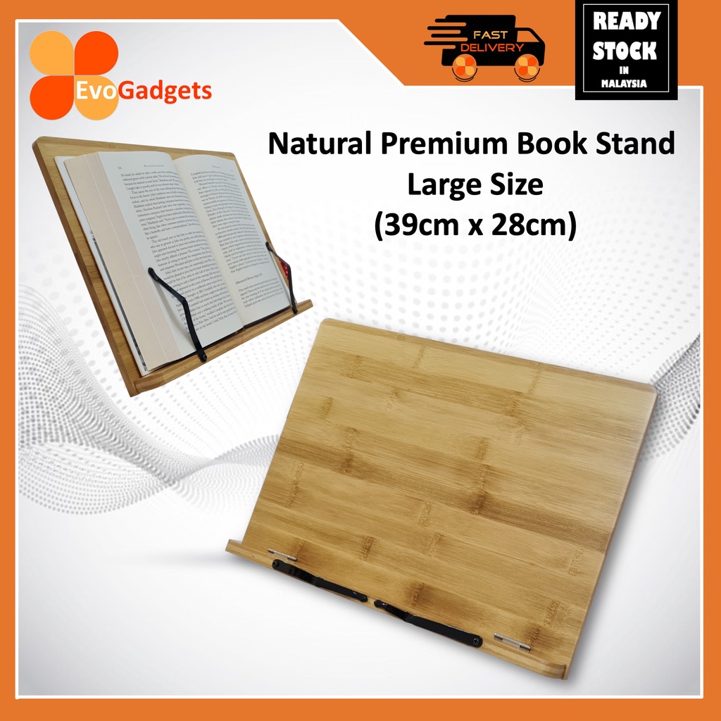 Premium Ergonomic Adjustable Bamboo Book Stand / Clips / Book Holder ...