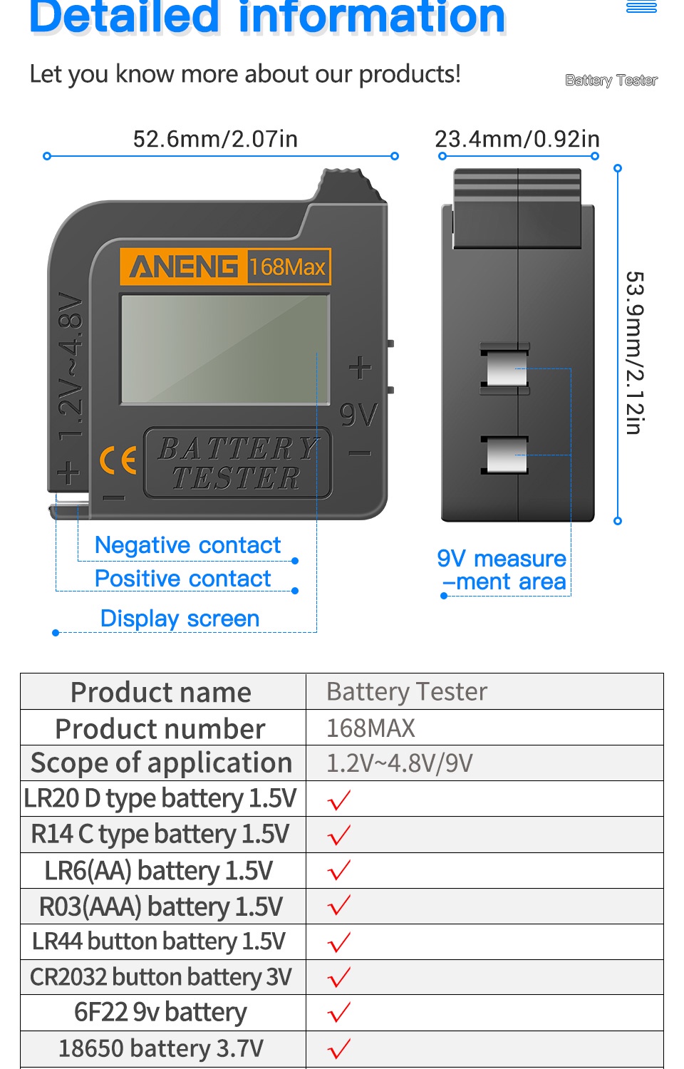 ANENG 168Max Digital Lithium Battery Capacity Tester Universal test ...