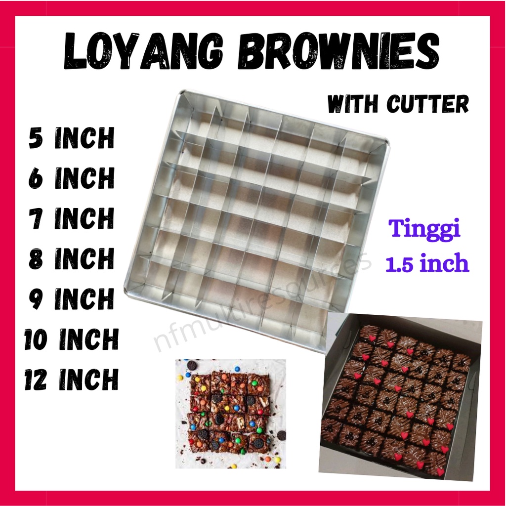 Loyang Brownies Cutter Acuan Mould Brownie Pan 8x8 inci Acuan Brownies ...