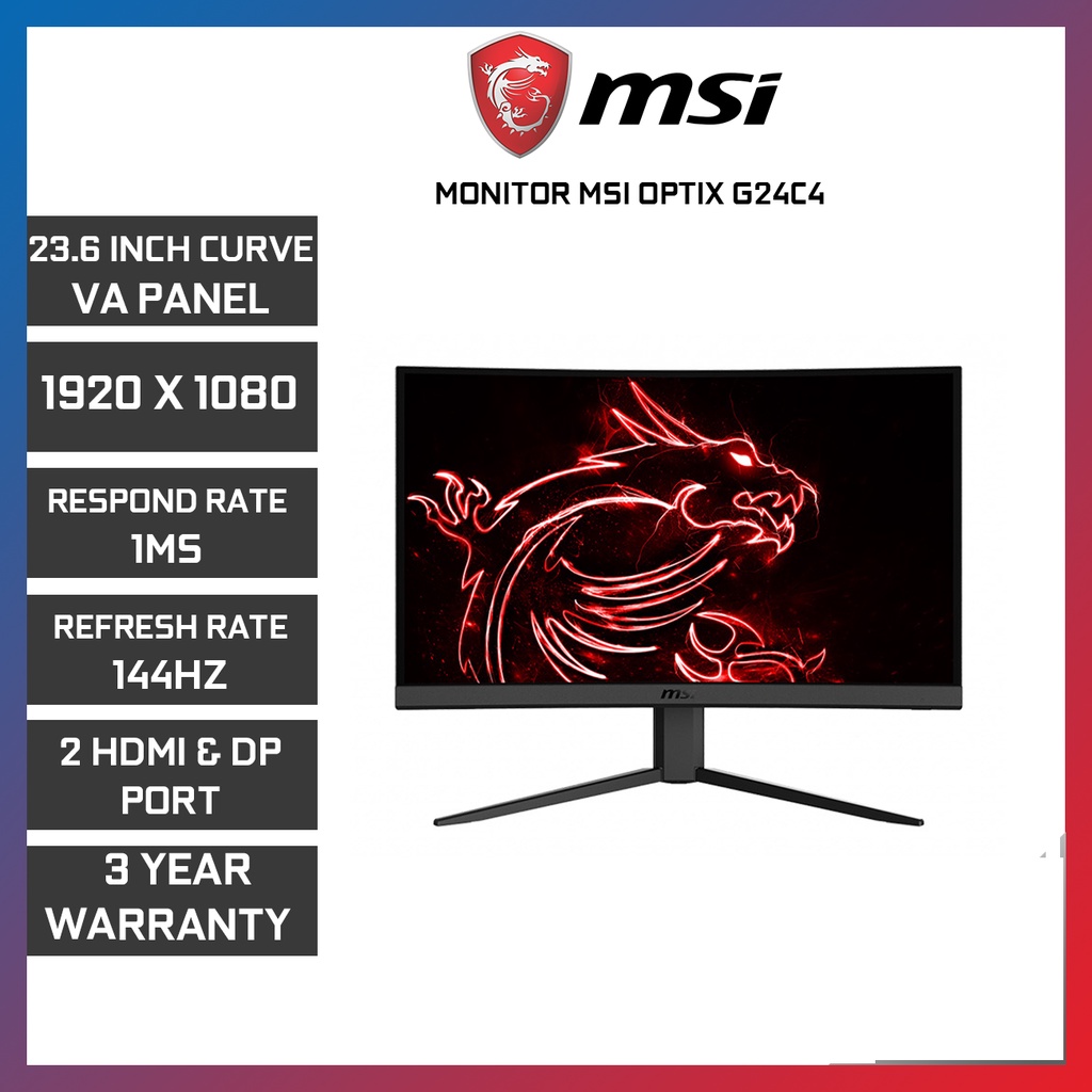 MSI Optix G24C4 Gaming Monitor 23.6" Curved 1MS 144Hz VA FHD | Shopee ...