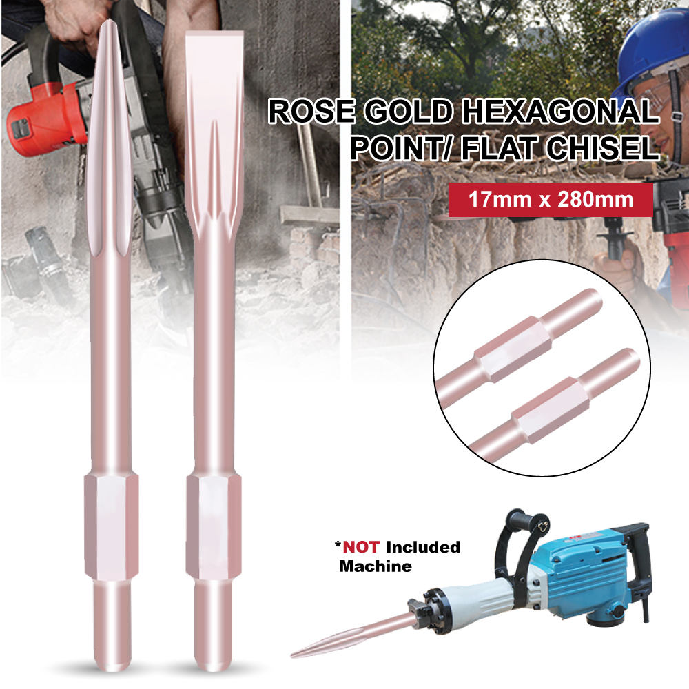 [17x280mm] Flat / Point Chisel Rose Gold Hexagonal Chisel Concrete ...
