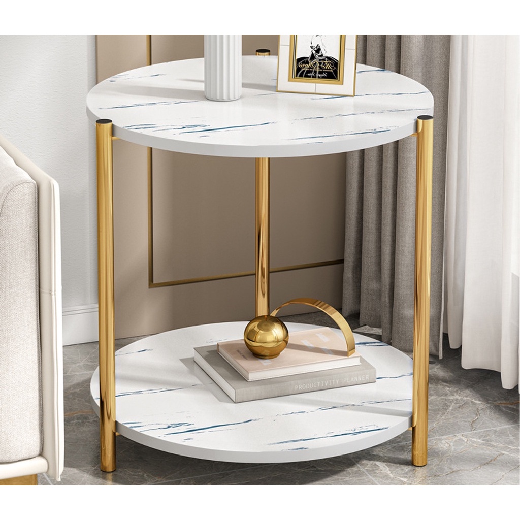 Double Layers Round Shape Coffee Table With Chrome Steel Frame Legs ...