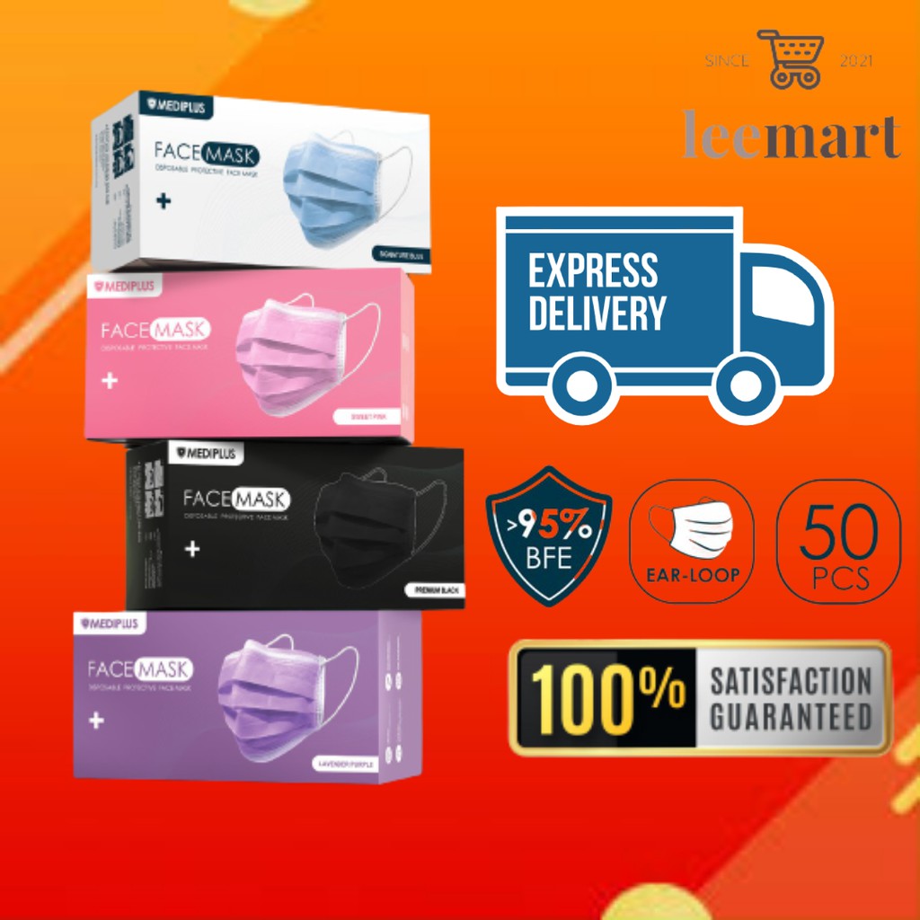[MEDIPLUS] [💯ORIGINAL] Face Mask Disposable Earloop 3 layers (3 ply) 50 ...