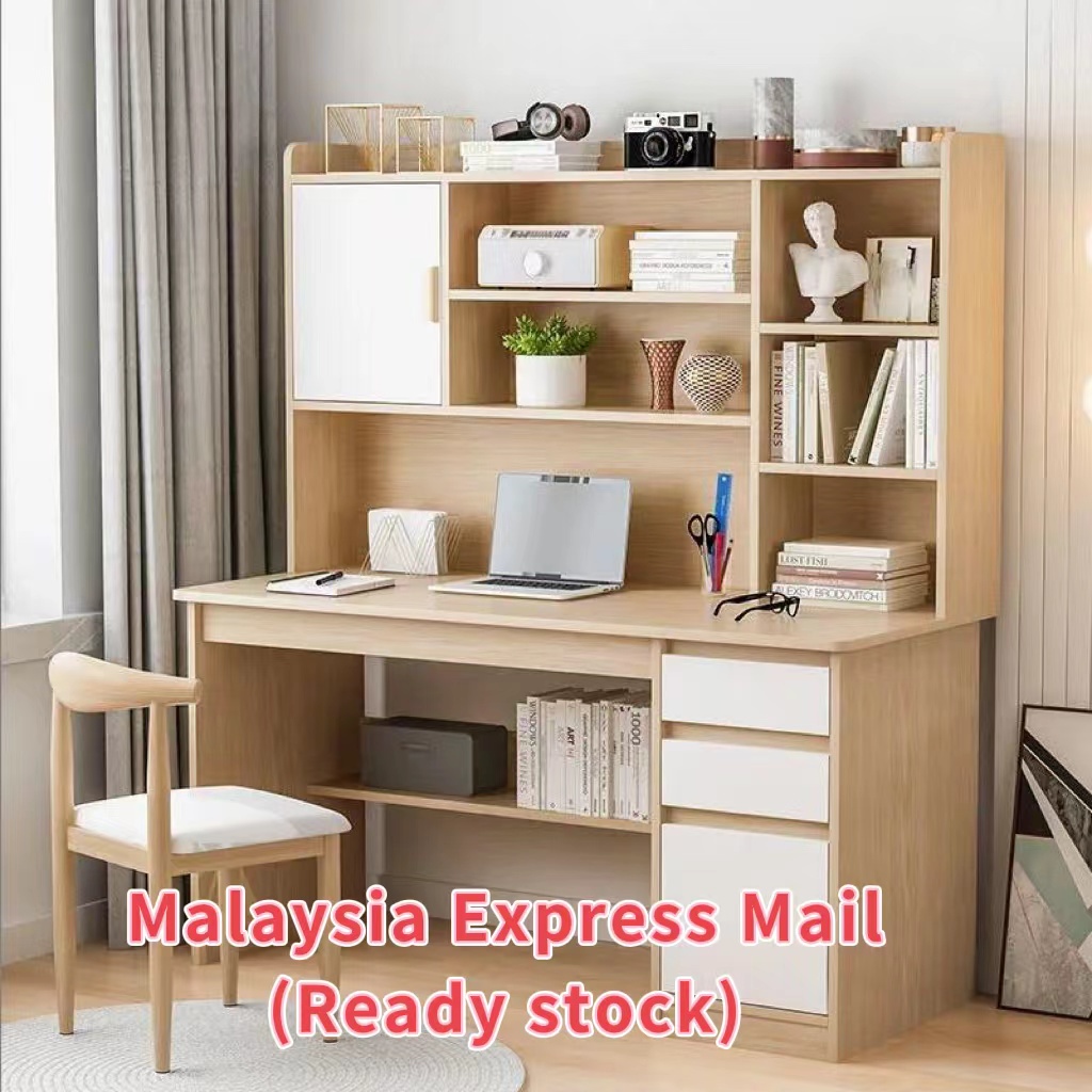 hot Meja Belajar Study Table With Book Shelf Office Computer Desk With ...