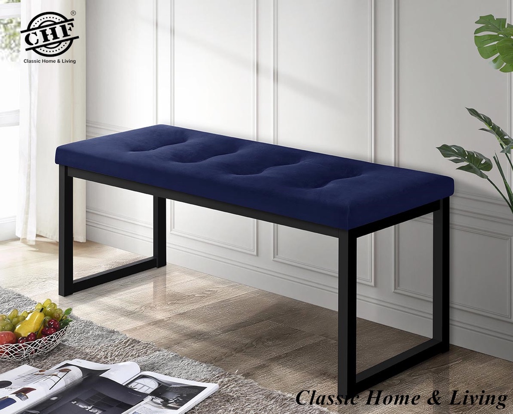 CHF 6001 Velvet Upholstered Metal Bench With Deep Button Tufted/Powder ...