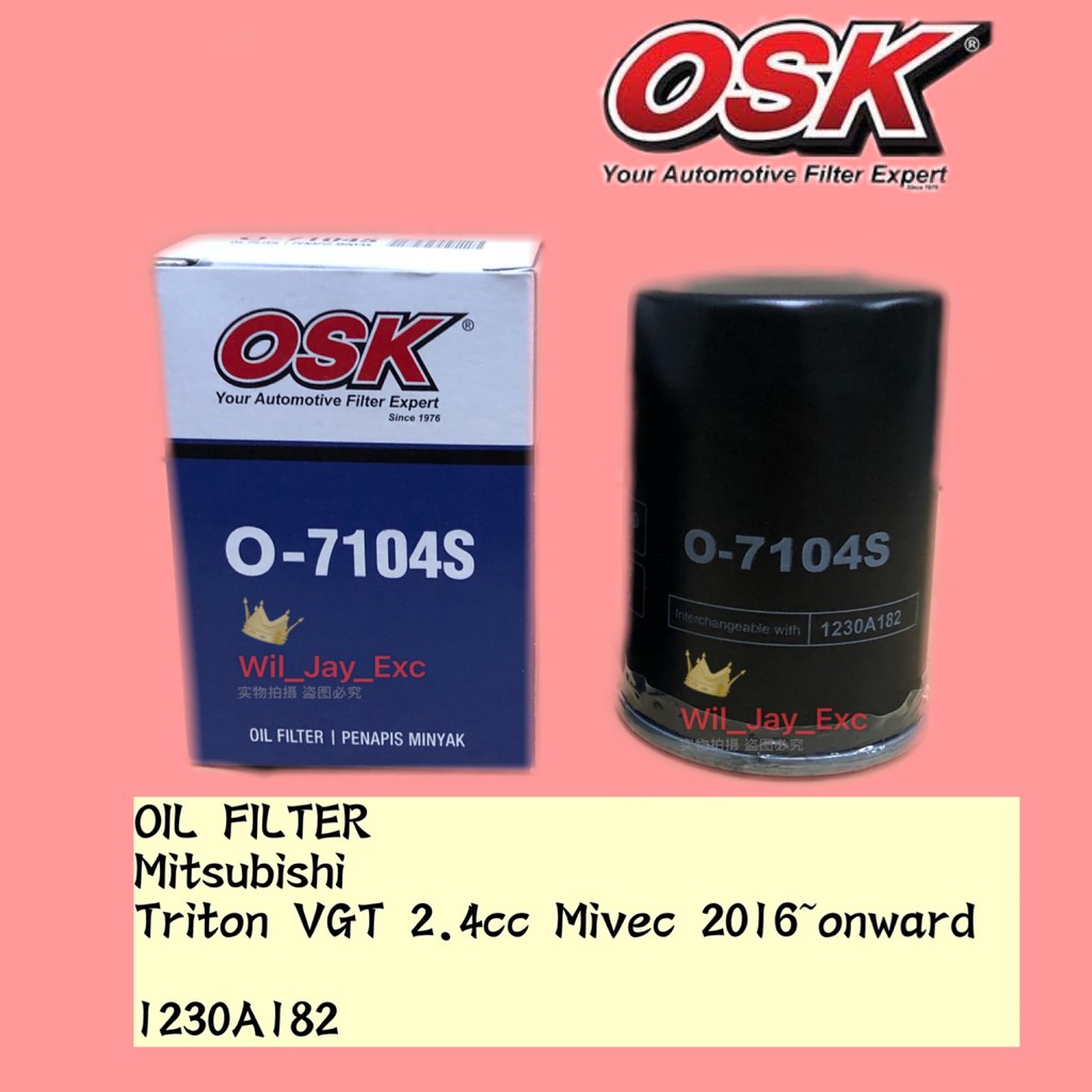 OSK OIL FILTER O-7104 S MITSUBISHI TRITON VGT 2.4CC MIVEC 2016~ONWARD 2 ...