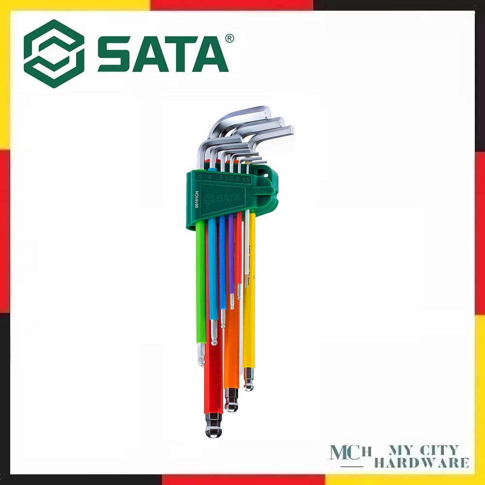 SATA 9 Pieces Colorful Portable Hex Key Wrench Set Ball End 09101CH ...