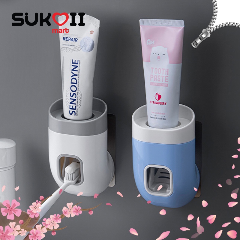 SKOI Wall Mounted Automatic Hygienic Toothpaste Dispenser Squeezing Device Penyimpan Ubat Gigi ...