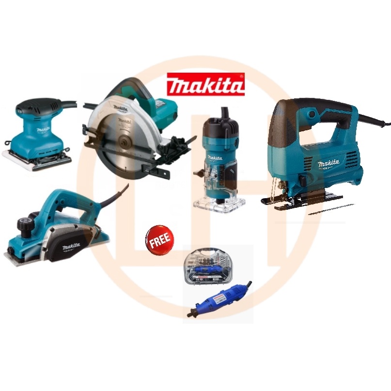 Makita Combo Set - M5801B + M1902B + M3701B + M9200G + M4301B - Sander / Circular Saw / Planner ...