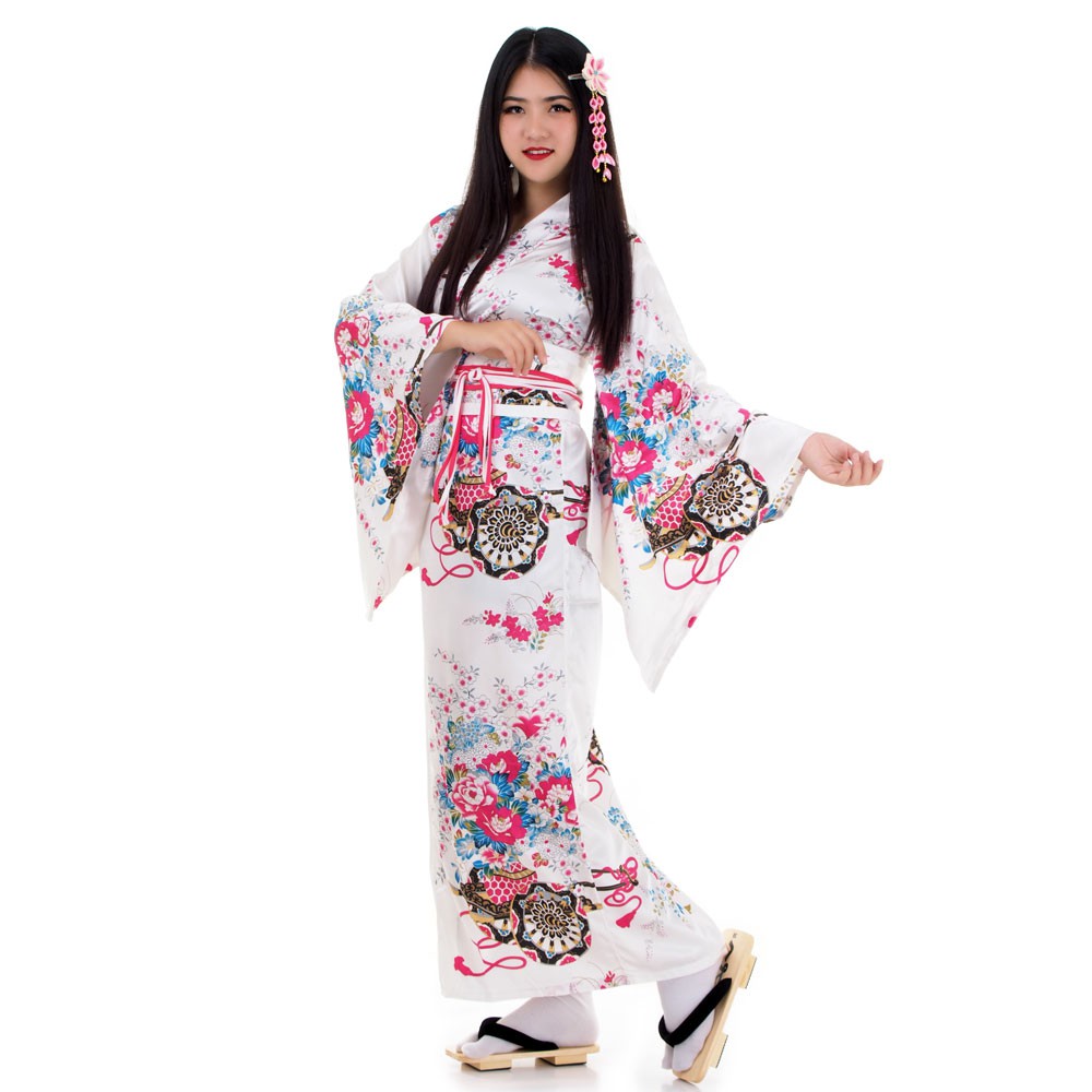 Yukata Japanese Kimono Female With Obi Made Of Fine Satin Sewing Work ...