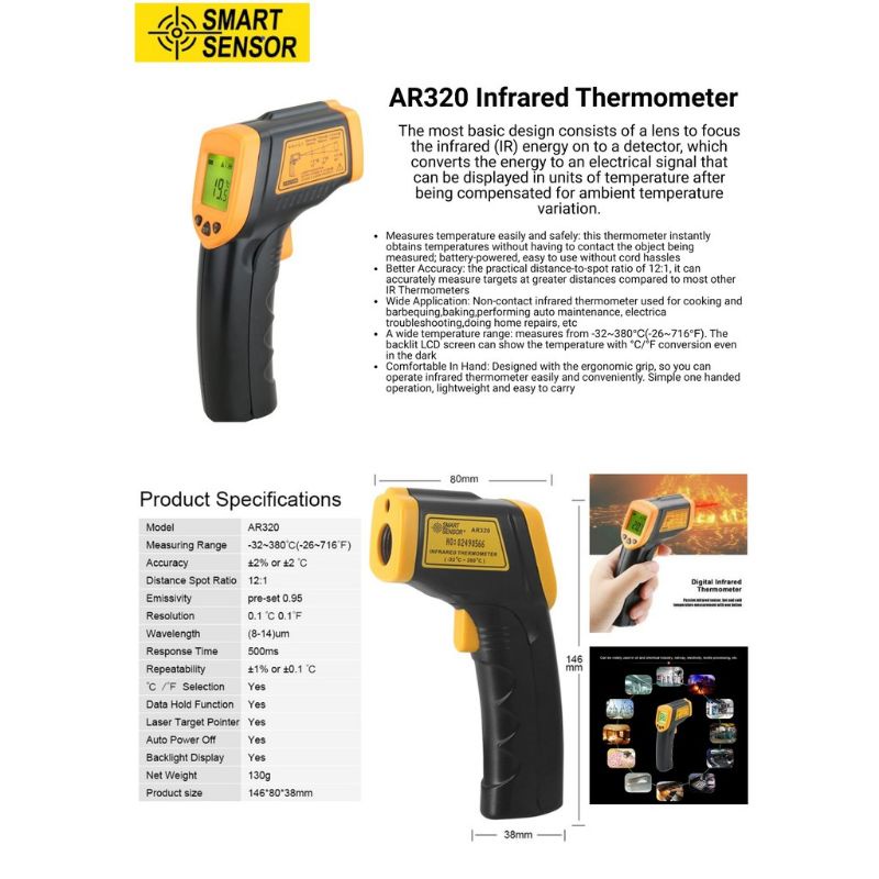 Infrared Thermometer AR320 Sesuai Untuk Cek Suhu Rumah Burung Walet Thermometer Check ...