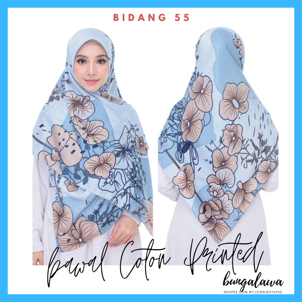 Tudung Bawal Cotton Corak Printed bidang 55/50 Bawal Bidang Besar ...