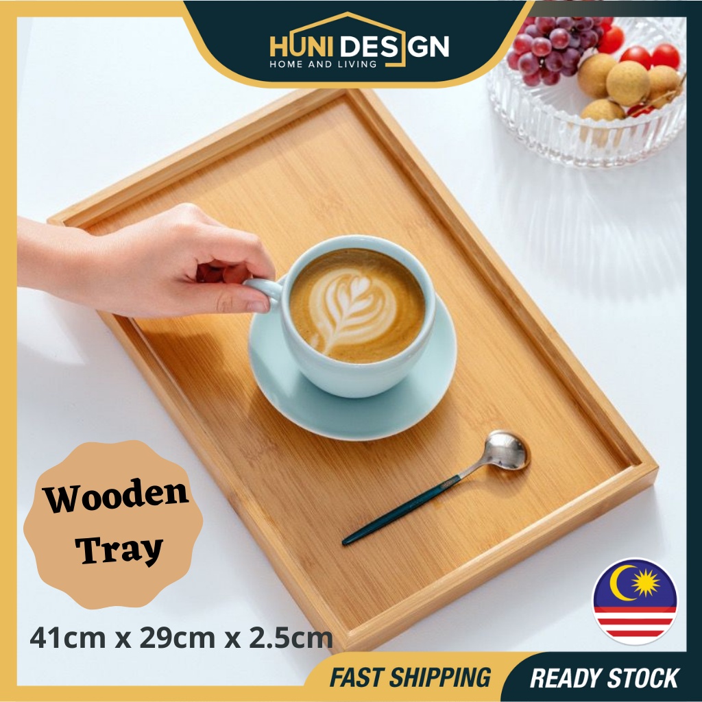 Huni Natural Wooden Tray Tableware Serving Tray Wood Table Trays Large ...