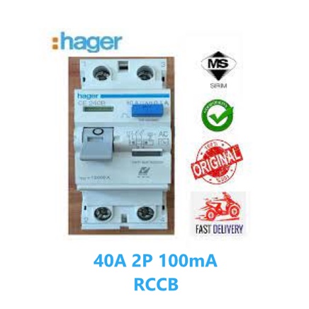 (ORIGINAL) Hager 2Pole RCCB ELCB CE263B 40A/63A 300mA 100mA 30mA 2 POLE RCCB ELCB | Shopee Malaysia
