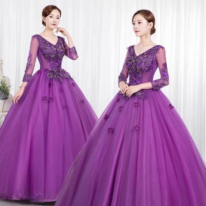 Purple Emcee Lady Dinner Full Dress Formal Long Evening Maxi Dress ...