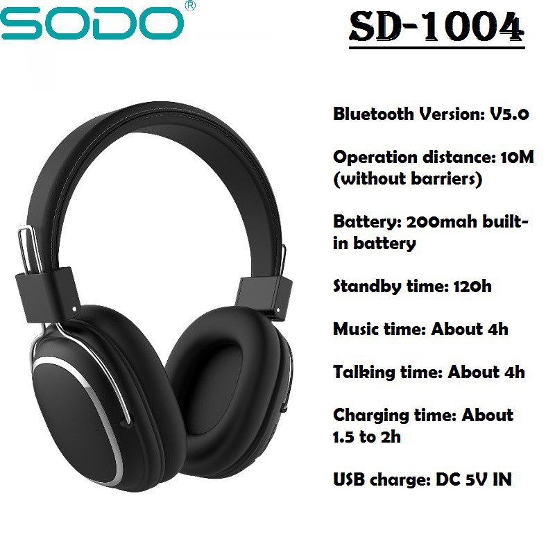 SODO SD-1004 Dual Mode (Wired & Wireless) Bluetooth 5 with AUX, TF Card, FM Headphone | Shopee ...