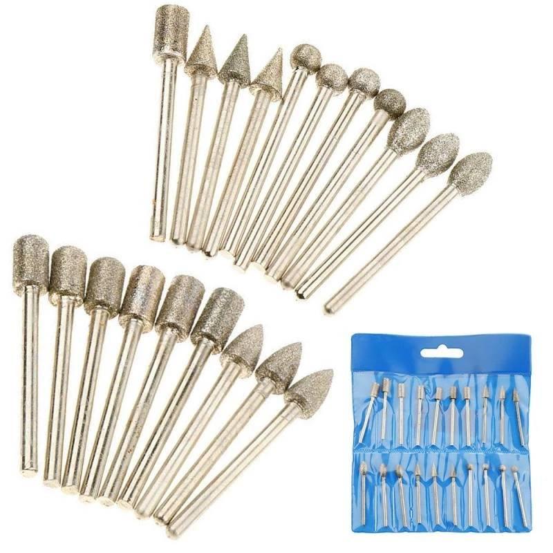 20Pcs 3mm Shank Diamond Grinding Burr Drill Bits Sets For Dremel Rotary ...
