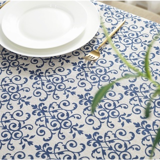 JUNHOME ️Alas Meja Biru Blue Table Cloth Porcelain Cotton Tablecloth ...