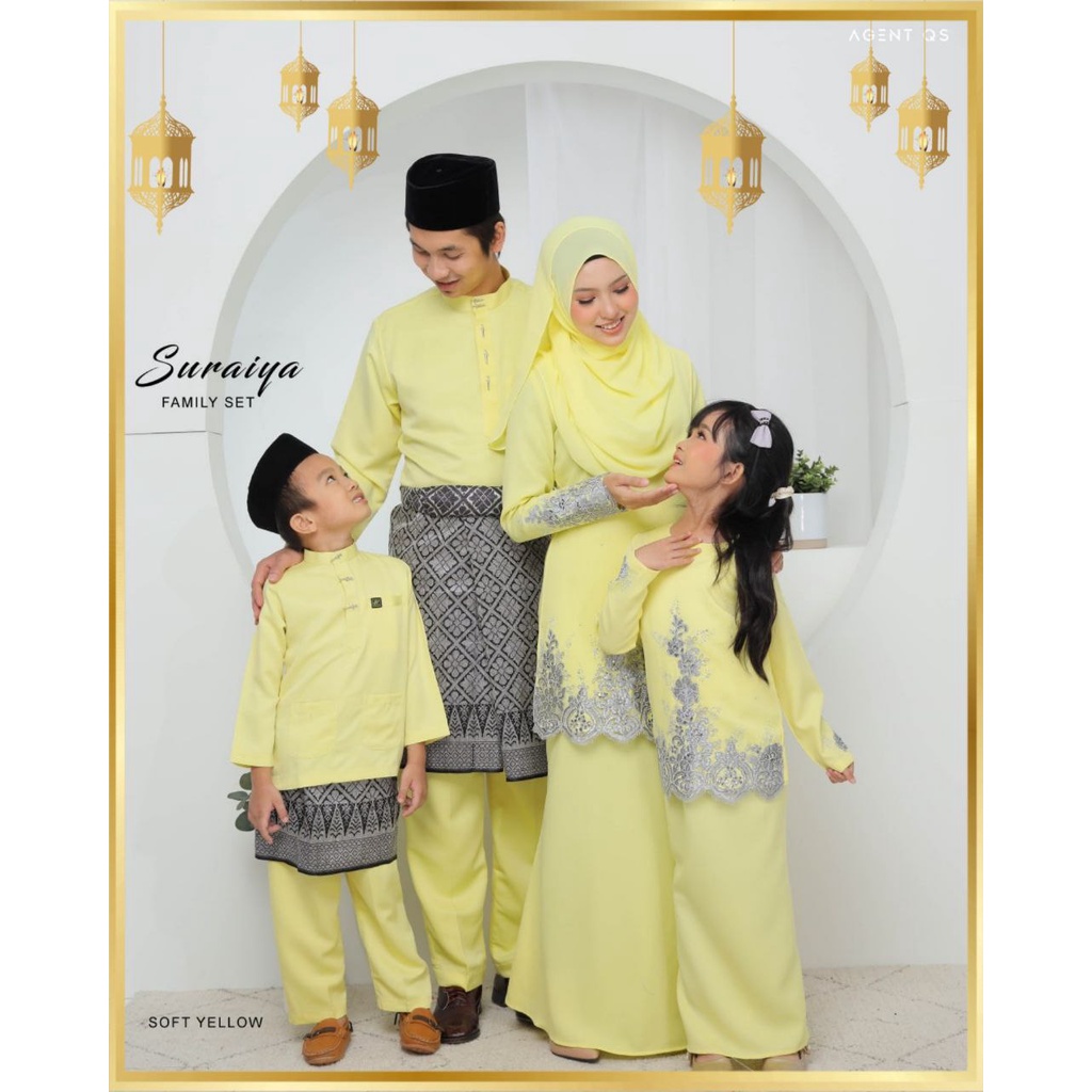 (SOFT YELLOW) SET FAMILY RAYA 2022. BAJU RAYA SEDONDON IBU ANAK. SET ...