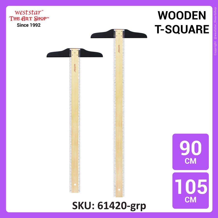 [WESTSTAR] Wooden Ruler T Square / T Ruler / Pembaris kayu / Drawing ...