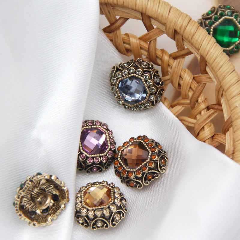 6Pcs/set Vintage Square Gold Metal Rhinestones Buttons For Clothing ...