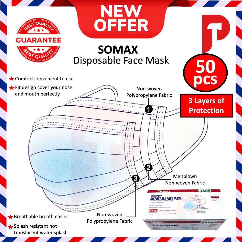 SOMAX Certificate Disposable 3 layers Face Mask 🔥 Ready Stocks 🔥 (50pcs ...