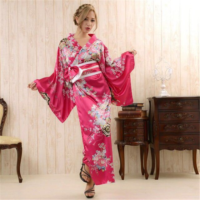 Women Sexy Kimono Yukata With Obi Floral Printed Novelty Evening Dress Japanese Cosplay Costume ...