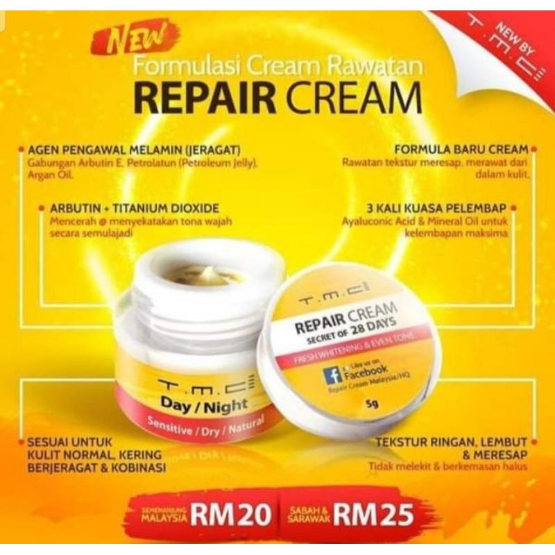 READY STOCK💥TMC REPAIR CREAM 5g (ORIGINAL 💯) Putih Macam Awek Korea ...