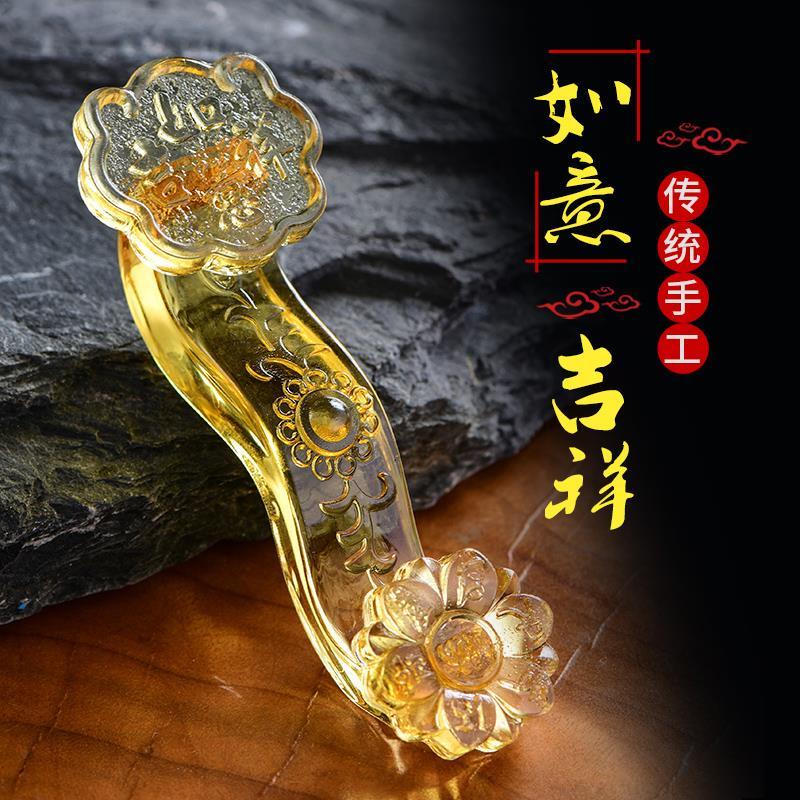 [Ready Stock KL Ship] 10.5cm Feng Shui Golden Ruyi 如意水晶琉璃如意摆设摆件 ...