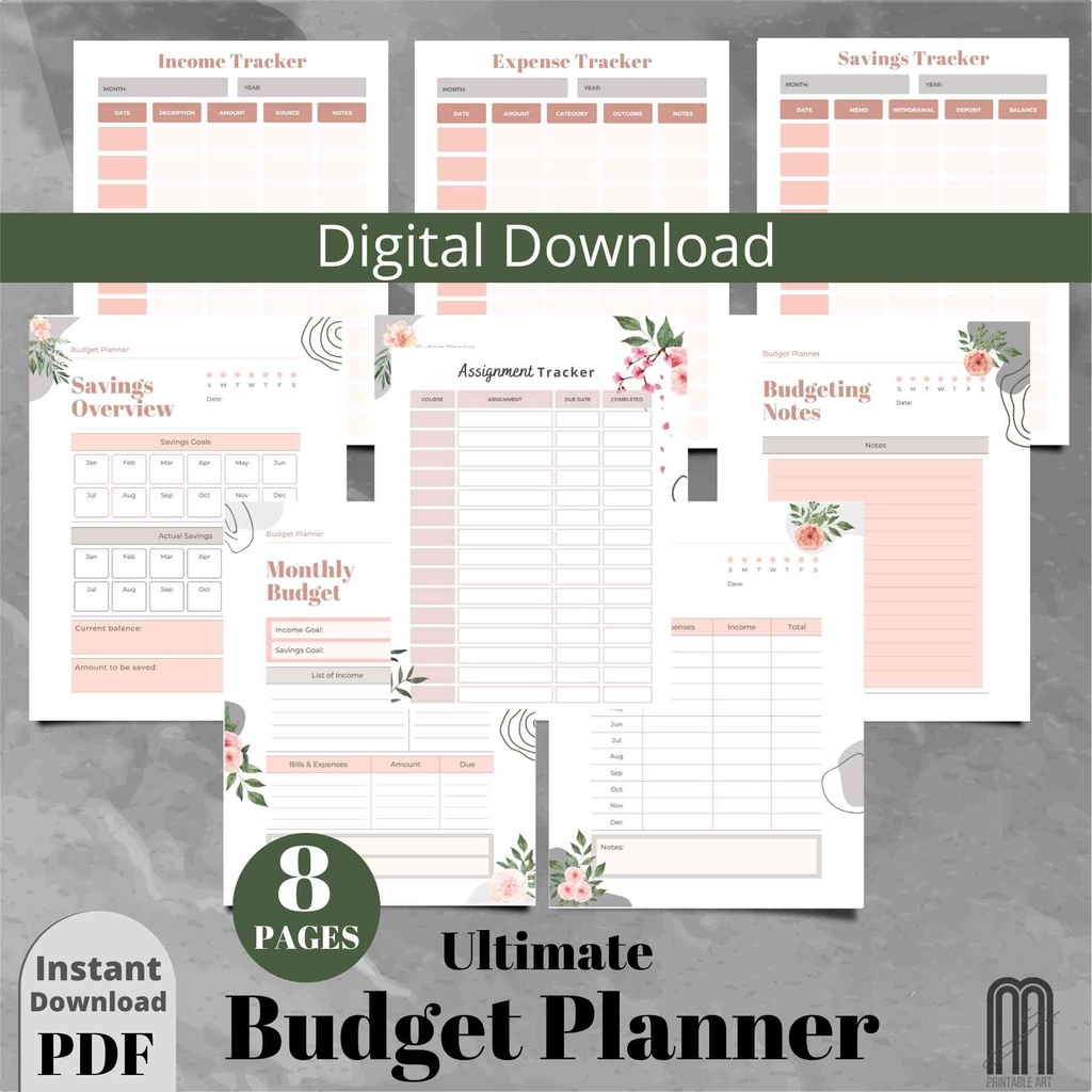 PDF Instant Download, Printable Pink Roses Budget Planner, Monthly ...