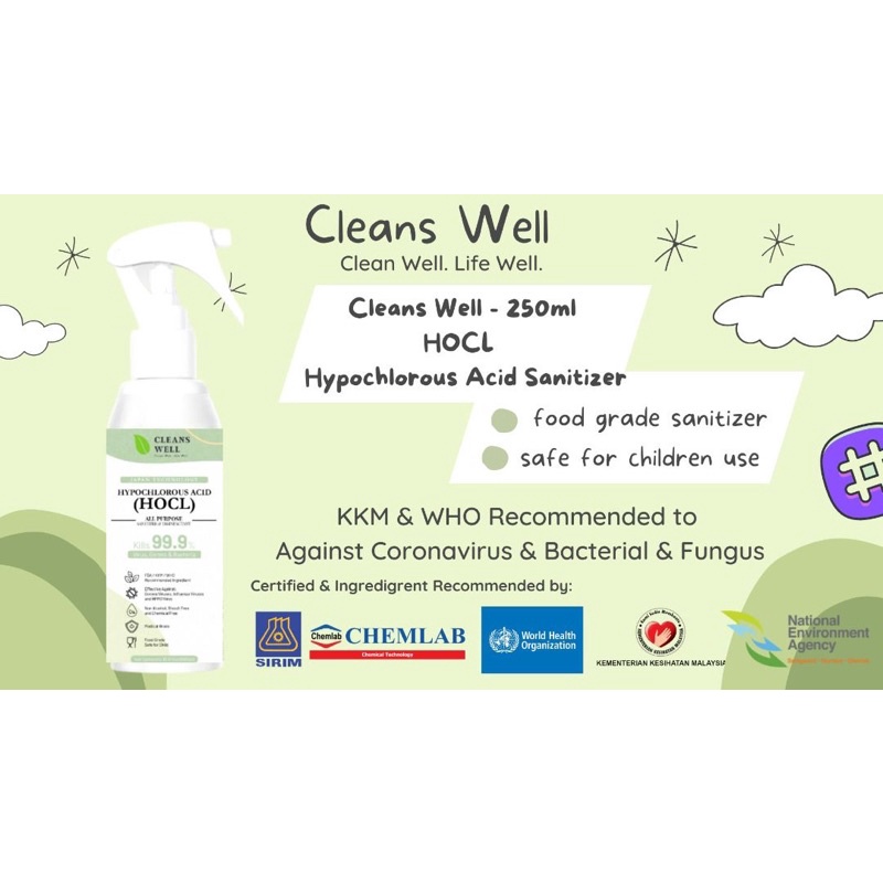Cleans Well HOCL Sanitizer & Disinfectant (Food Grade) | Shopee Malaysia